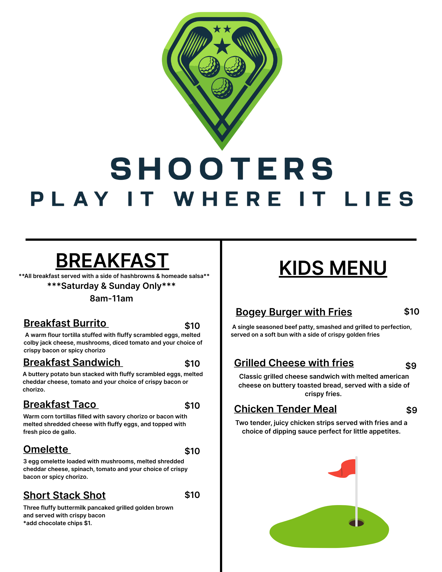 FOOD MENU – Shooters Tavern & Golf Simulators